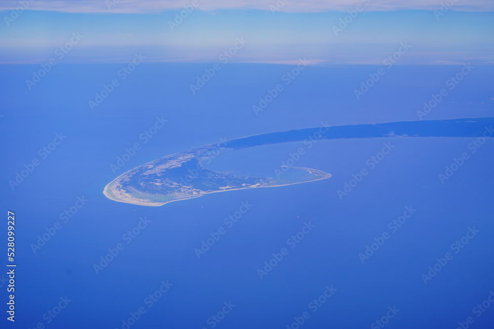 an aerial view of Cape Cod, city view and beach and ocean view from ...