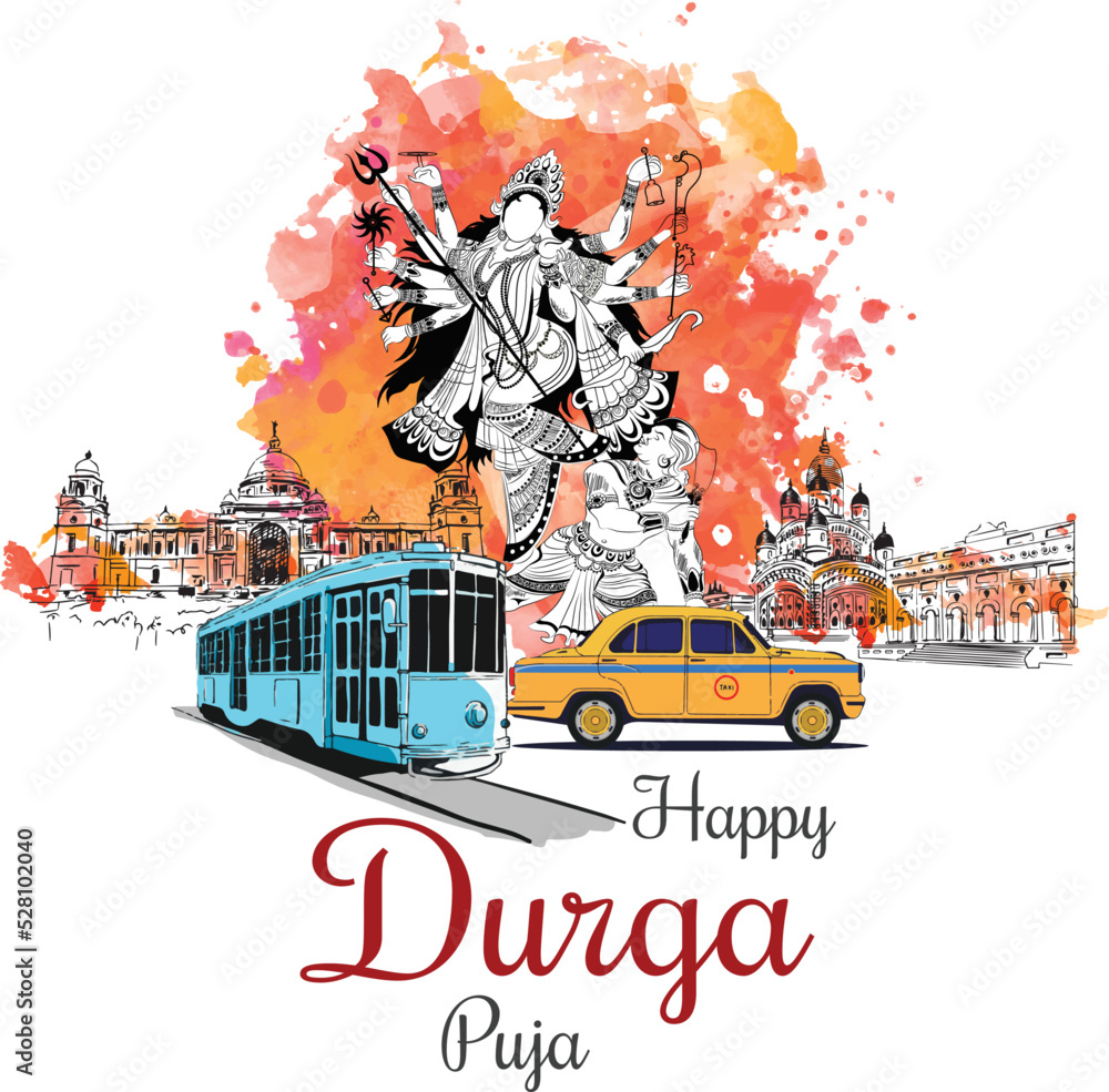 easy to edit vector illustration of Happy Durga Puja India festival ...