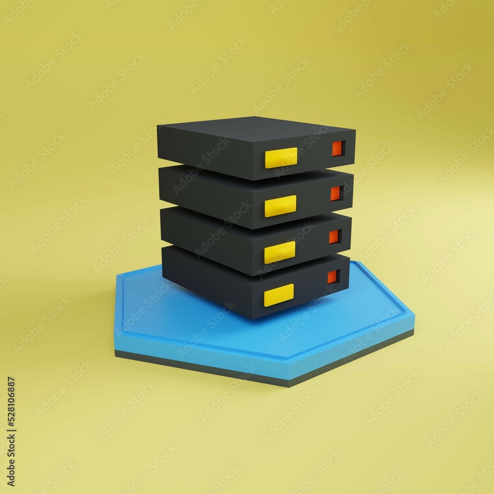 3D server icon. Realistic data center volume picture. Render ...