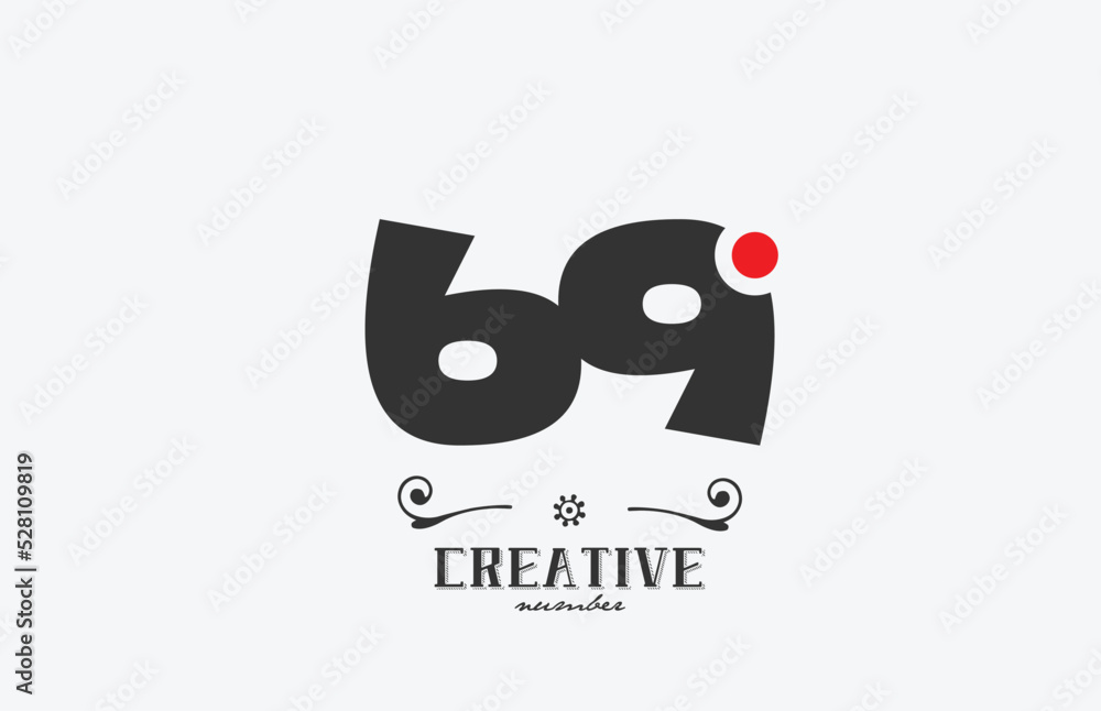 grey 69 number logo icon design with red dot. Creative template for ...
