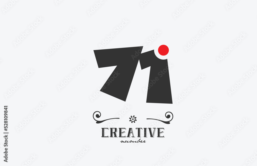 grey 71 number logo icon design with red dot. Creative template for ...