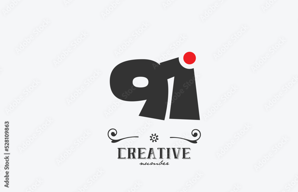 grey 91 number logo icon design with red dot. Creative template for ...