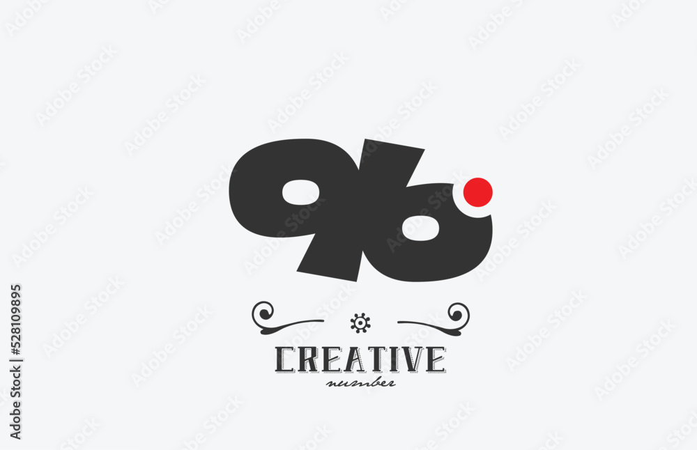 grey 96 number logo icon design with red dot. Creative template for ...