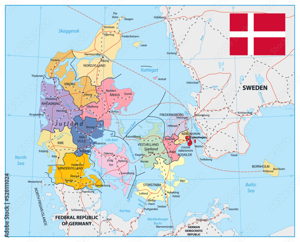Denmark - Highly detailed editable political map Stock Vector | Adobe Stock