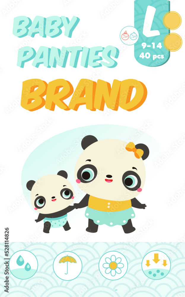 baby panties package template with cute panda bears mother and baby ...