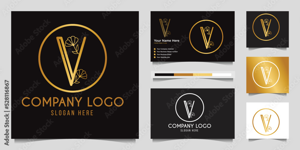 V letter fashion logo Modern and luxury style blossom flower vector for ...