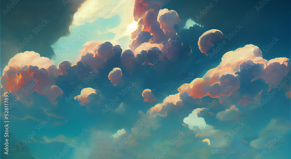 Dramatic painted blue sky and clouds Stock Illustration | Adobe Stock