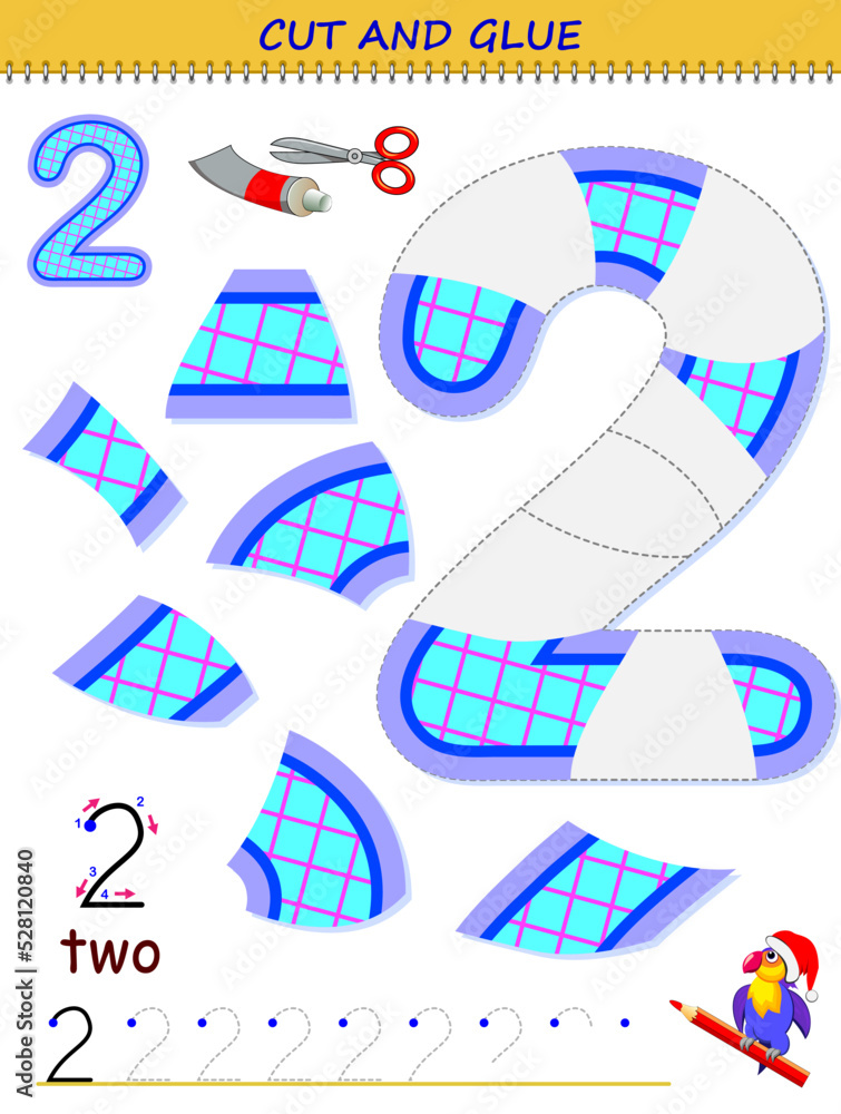 Educational page for little children. Use a scissors to cut and glue ...