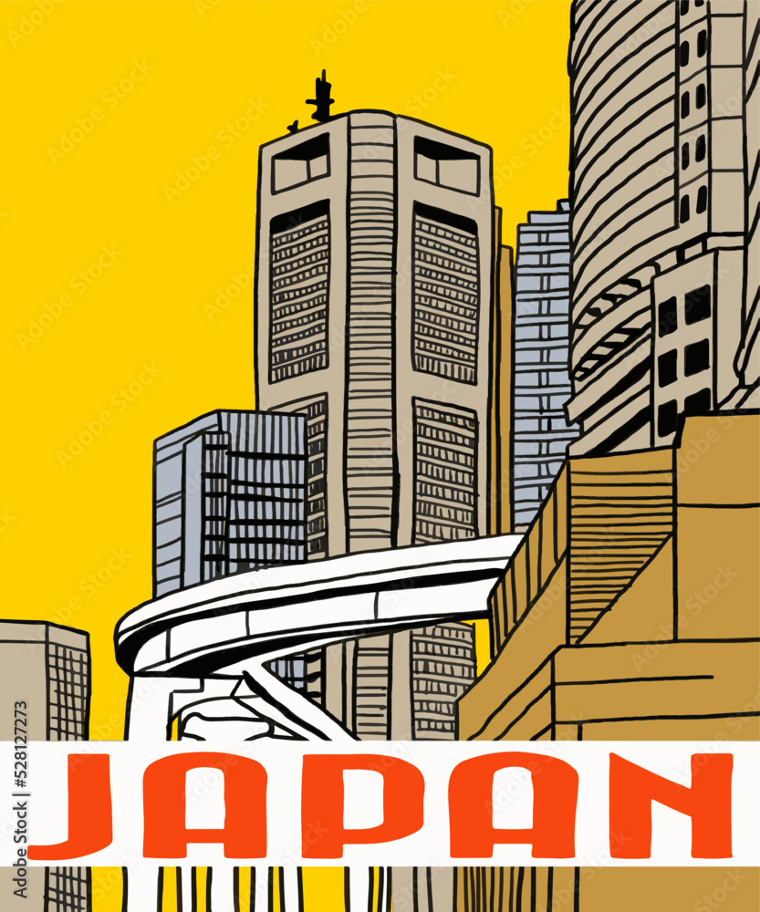 Vector illustration of Japanese view. Asian illustration. Red ...