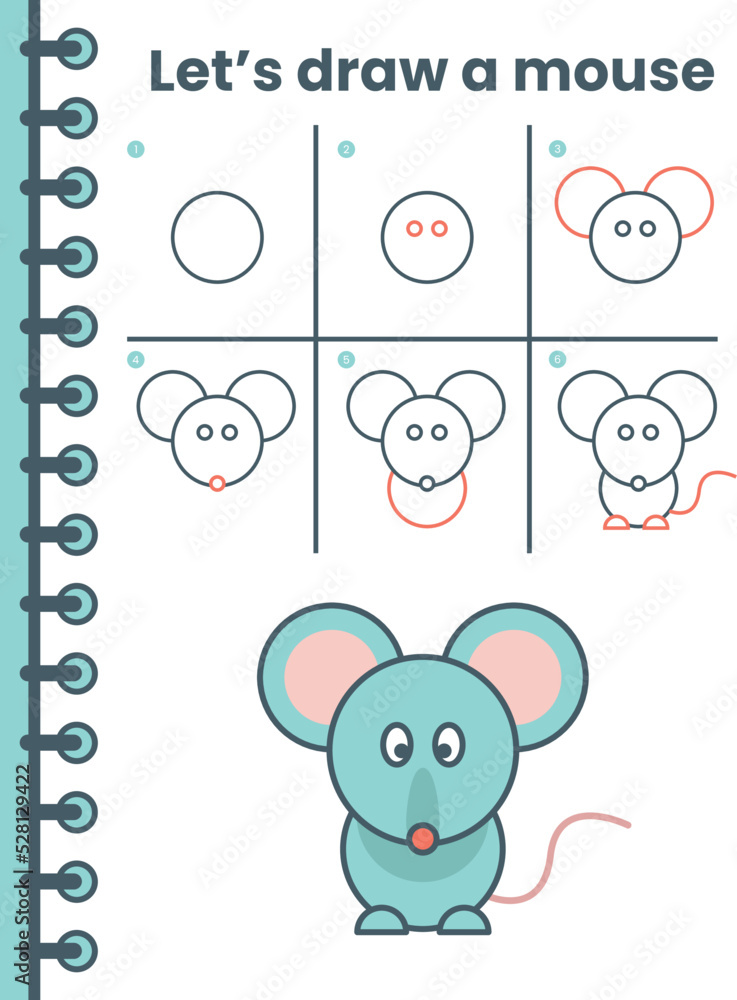 Vetor do Stock: How to draw a mouse for kids. Easy drawing steps for ...