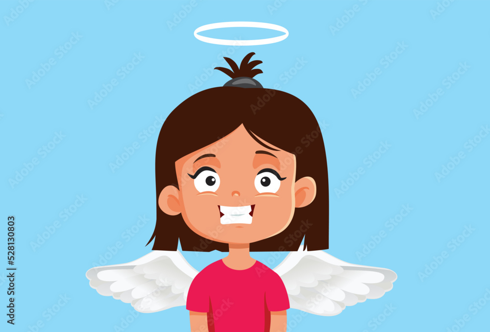 Nice Girl Behaving Well Like an Angel Vector Cartoon. Angelic child ...
