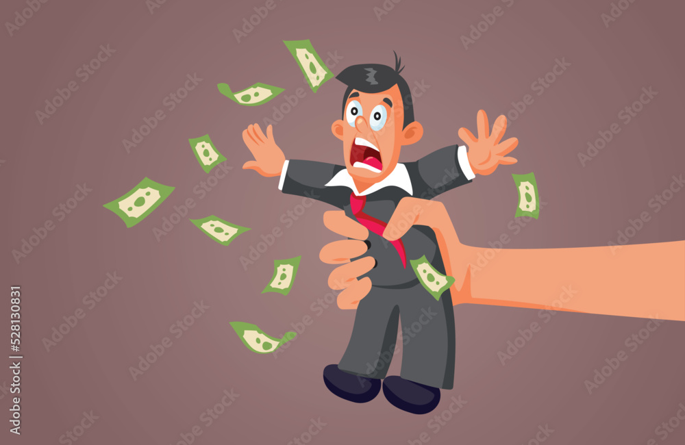 Vetor de Giant Hand Squeezing a Man for Money Vector Cartoon ...