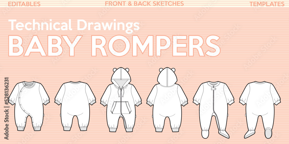 Baby rompers clothes bundle vectors set of toddler clothing fashion ...