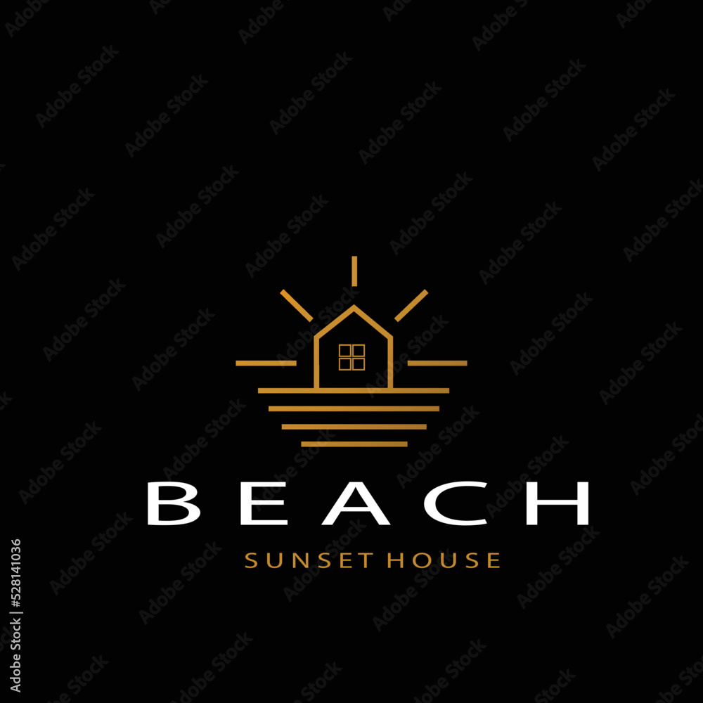 Line art Beach House Logo Design, Real Estate Logo, Beach Resort, Villa ...