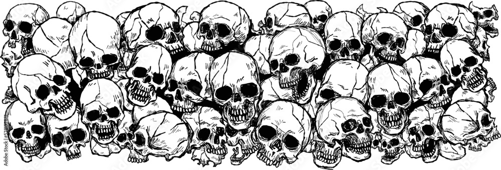 A pile of skulls human skulls with many shaped background tattoo hand ...