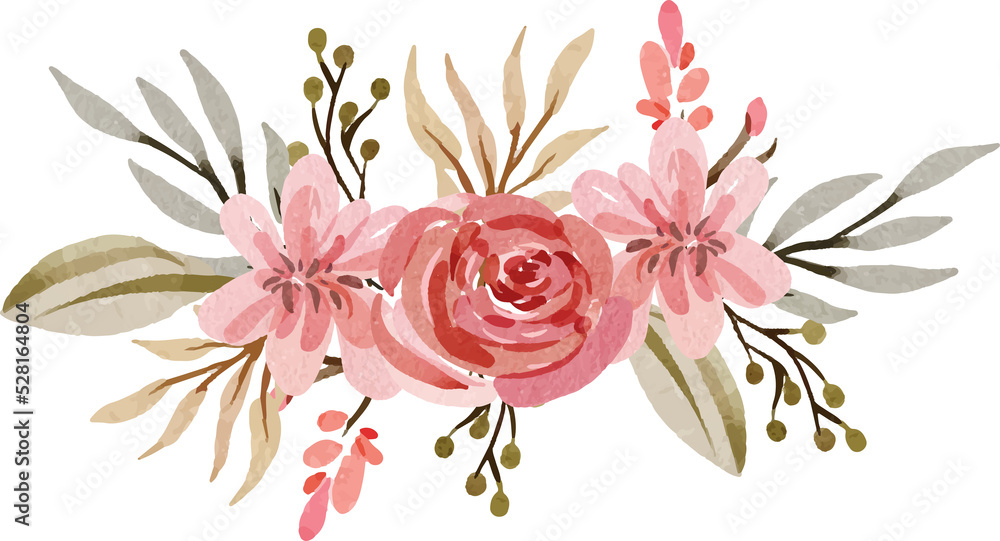 ELEGANT PINK WATERCOLOR FLOWER ARRANGEMENT Stock Illustration | Adobe Stock