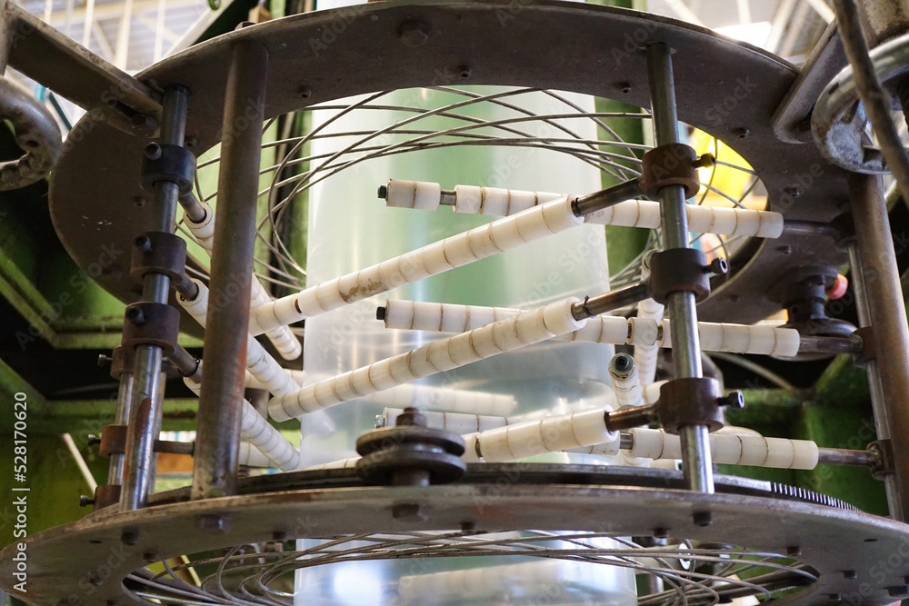 LDPE. extrusion blown film machine showing bubble extruded from die ...