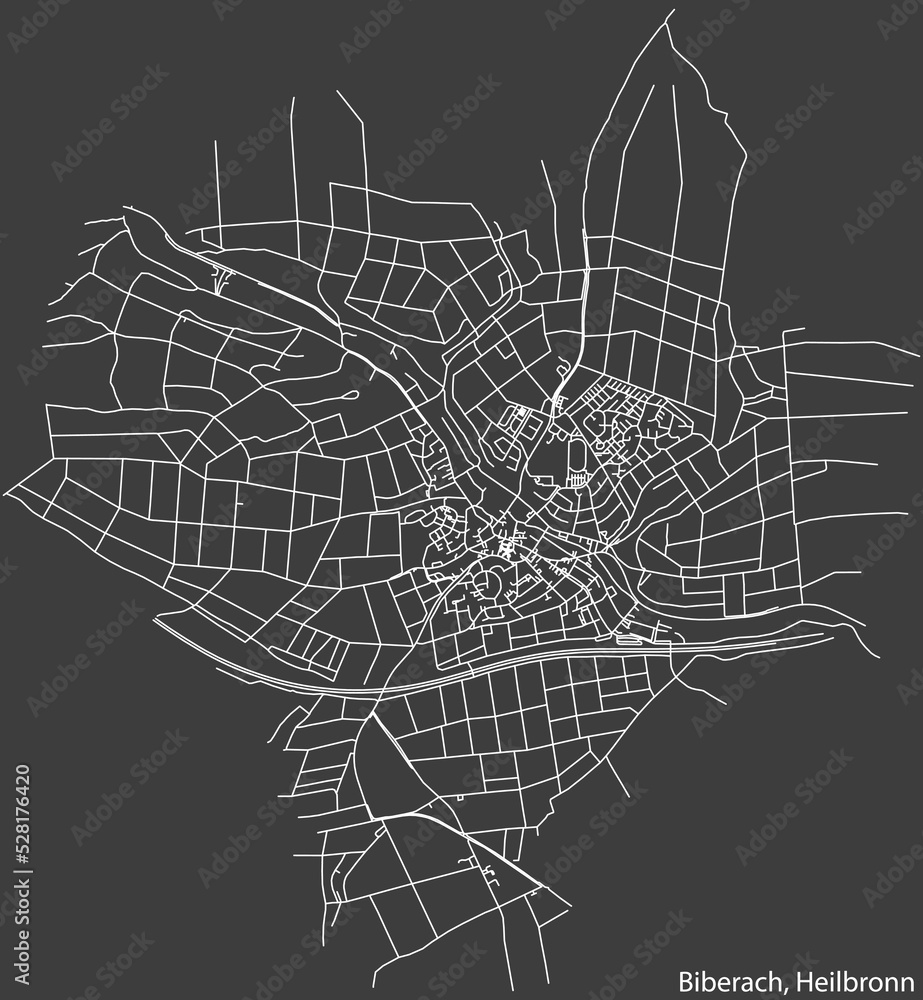 Detailed negative navigation white lines urban street roads map of the ...