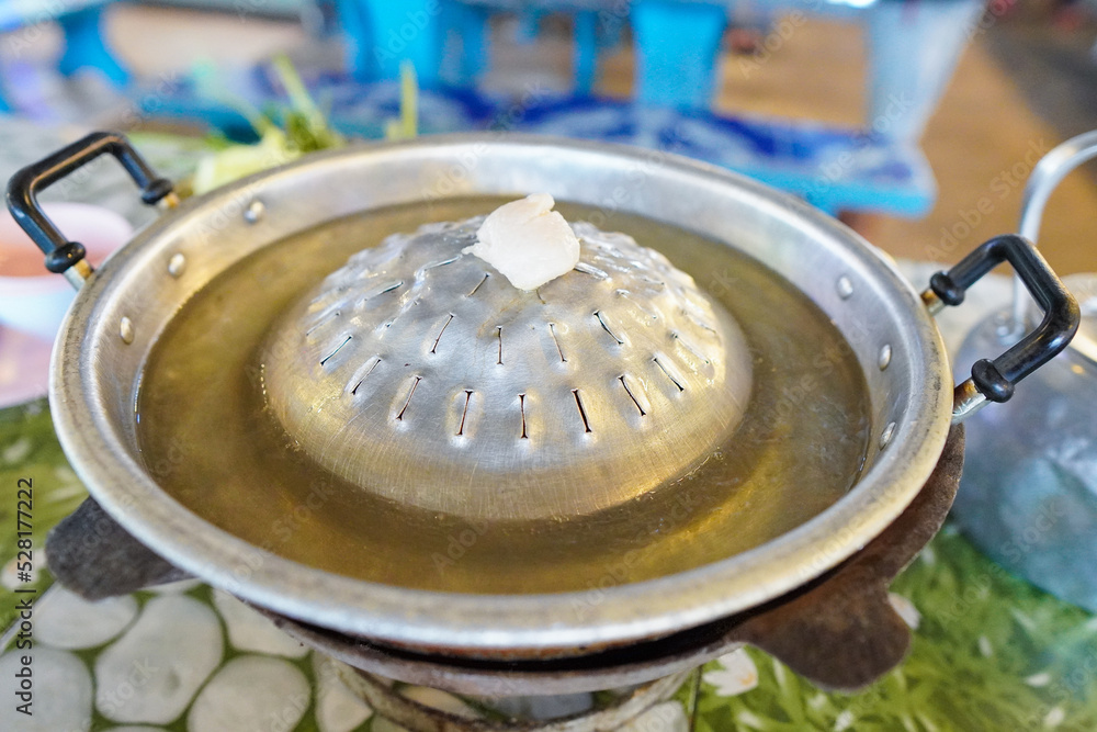 Thai barbecue Grill Pork on hot pan buffet, Moo-gata Pork pan It's ...