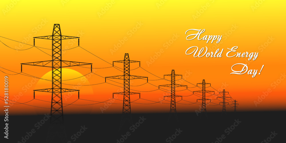 Happy World Energy Day. Vector greeting holiday card or flyer. High ...