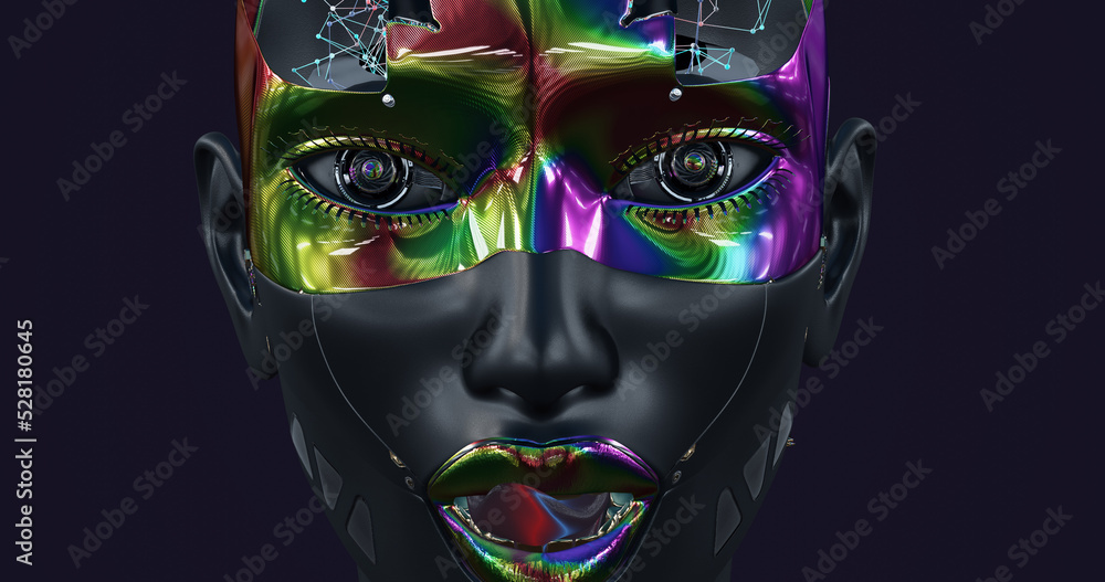 Female headshot, design of an artificial Cyber-girl closeup portrait ...