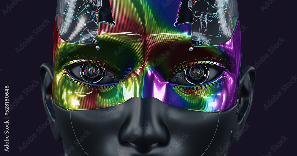 Female headshot, design of an artificial Cyber-girl closeup portrait ...