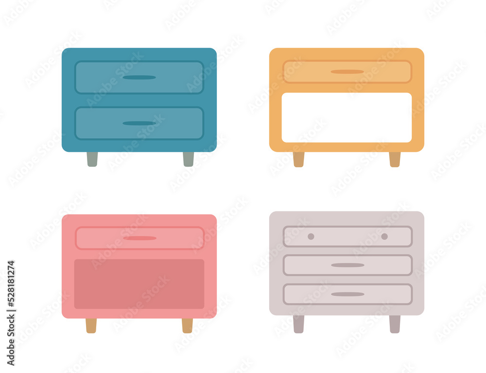 Set of cute nightstands in different colors. Home interior concept ...