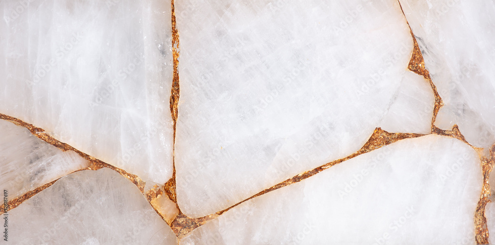 Agate Crystal natural semi precious stone texture with a gold leaf ...