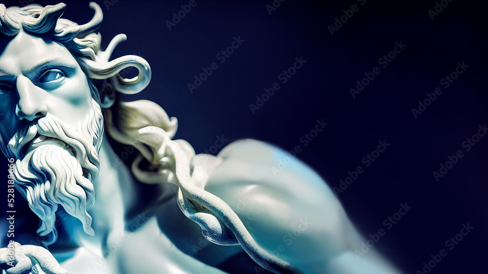 Illustration of a Renaissance marble statue of Poseidon, God of the sea ...