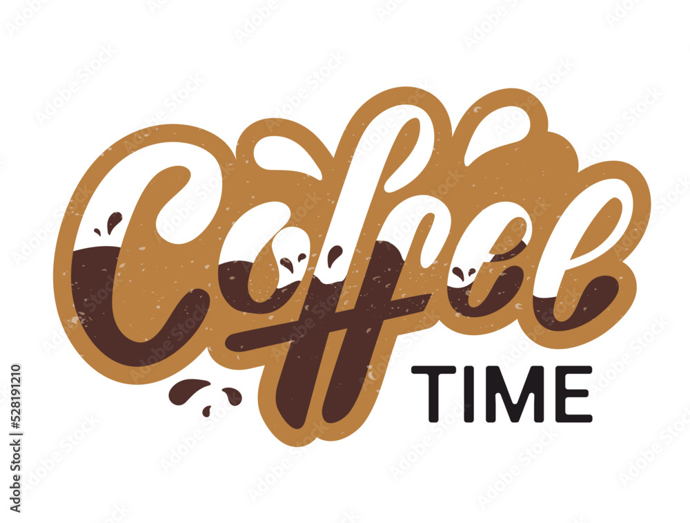 Vecteur Stock Coffee time logo. Hand lettering, white and brown letters ...