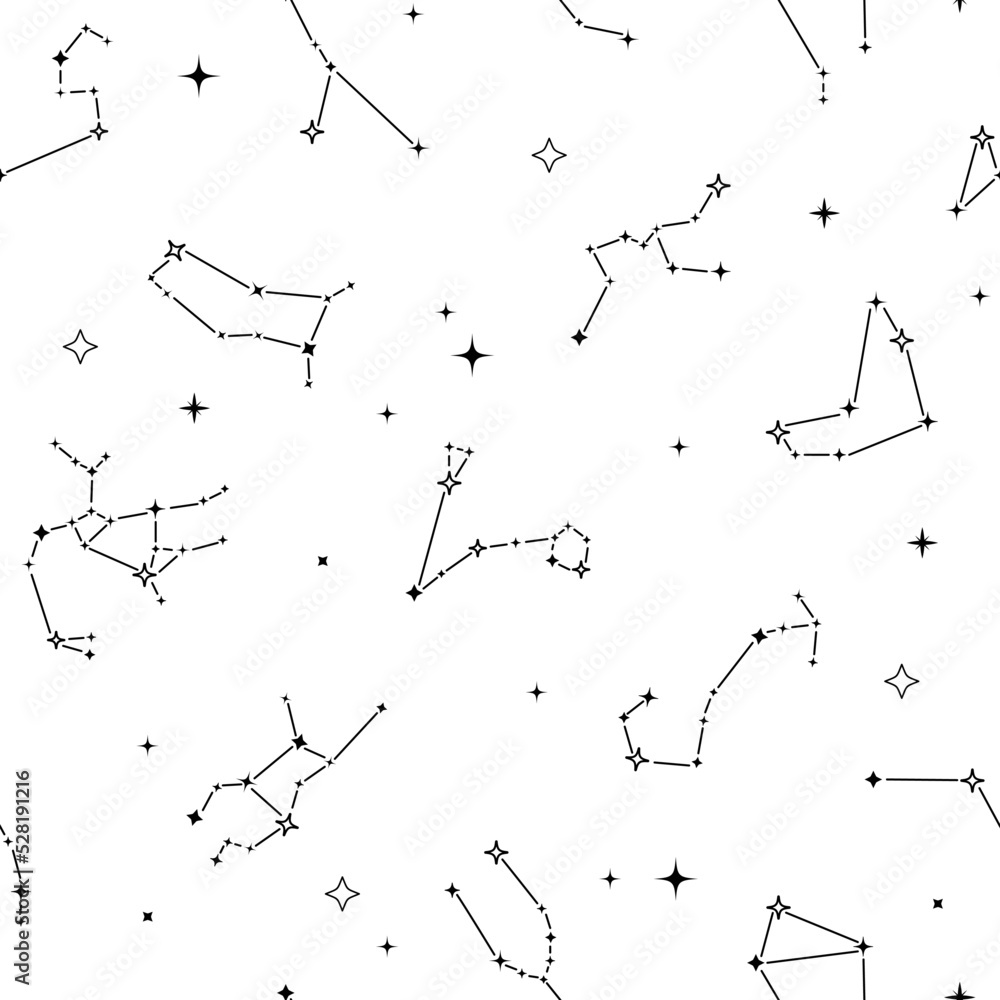 Celestic seamless pattern constellations and stars on white background ...