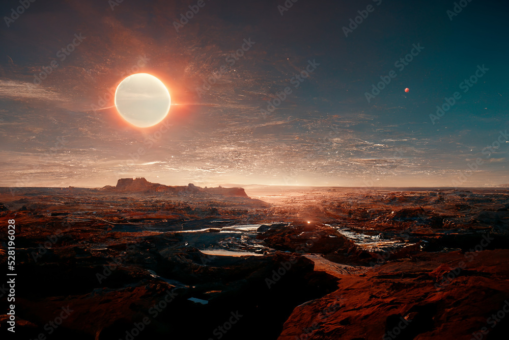 Big sun rising from the mars planet. Stock Illustration | Adobe Stock