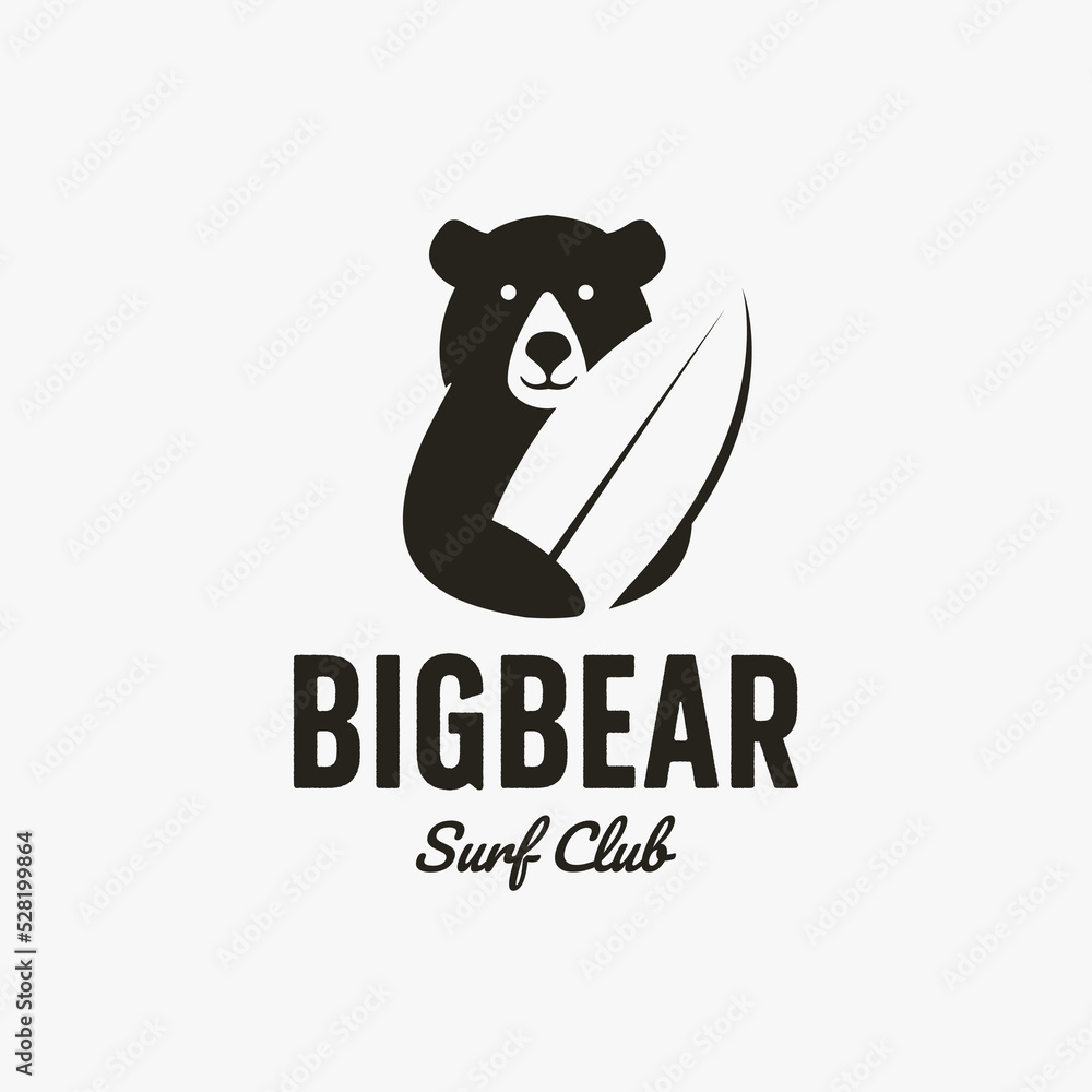 Simple Big Bear holding surfing board logo design, Surf logo vector ...