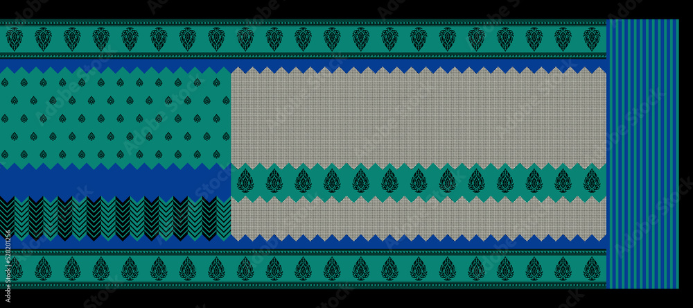 Abstract border pattern geometrical textile saree in colorful ...