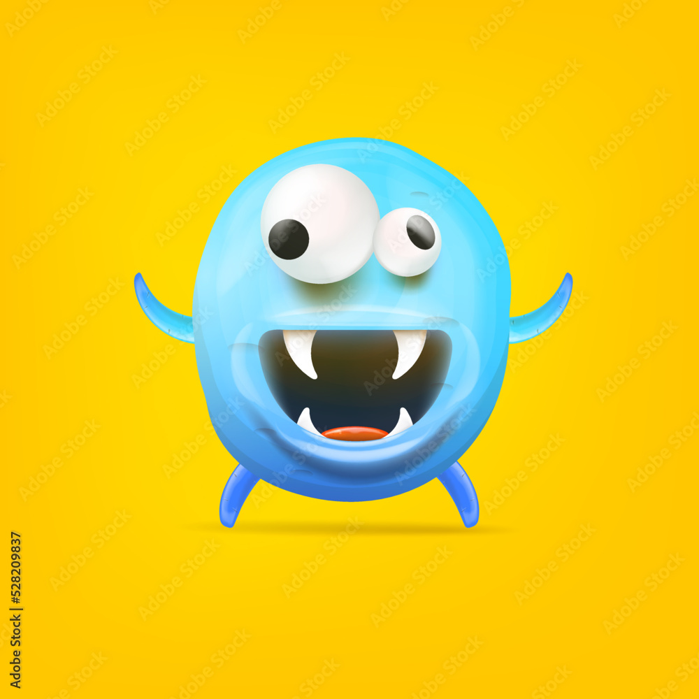 Vector cartoon funny blue alien monster isolated on yellow background ...