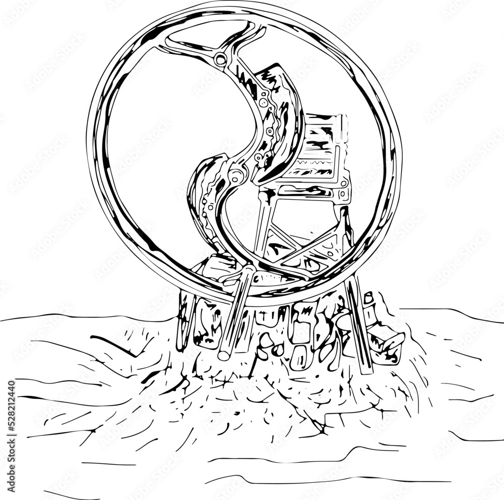 Old Vintage agricultural chaff hand cutter machine outline sketch ...