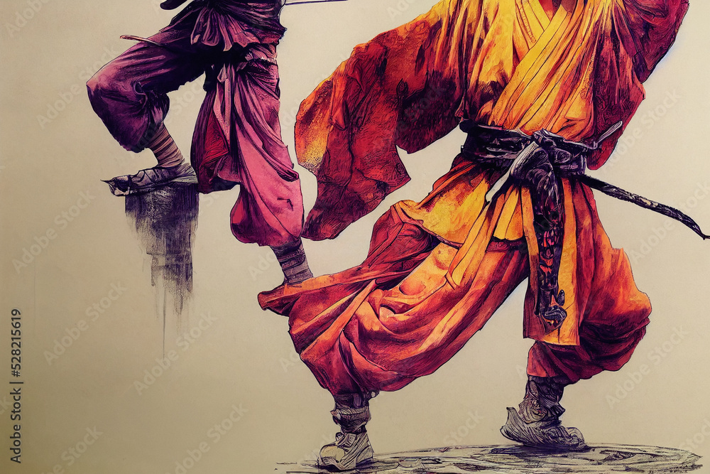 Shaolin monk background, Digital illustration Stock Illustration ...