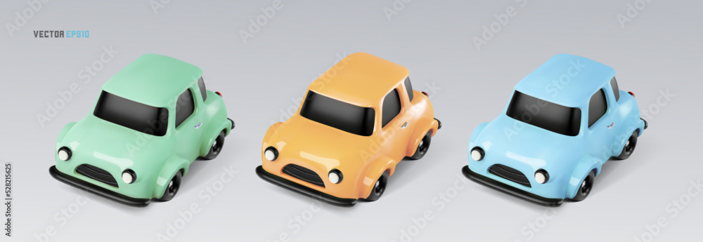 Vector 3d cartoon colorful toy vehicle cars on light background ...