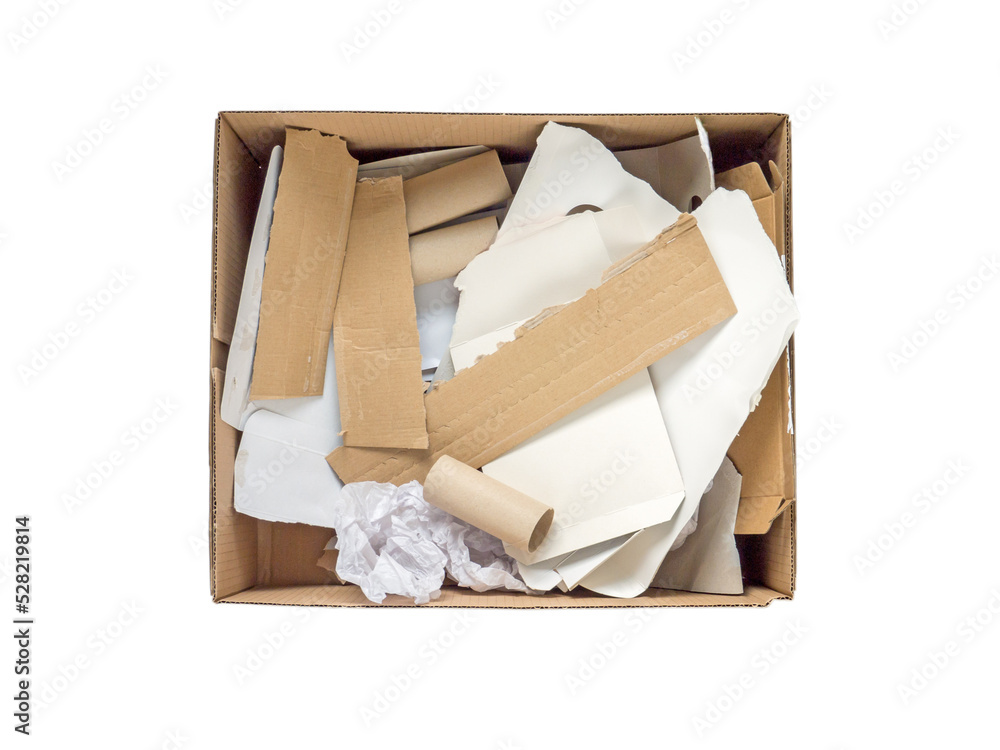Separate garbage collection. Paper waste in the carboard box isolated ...