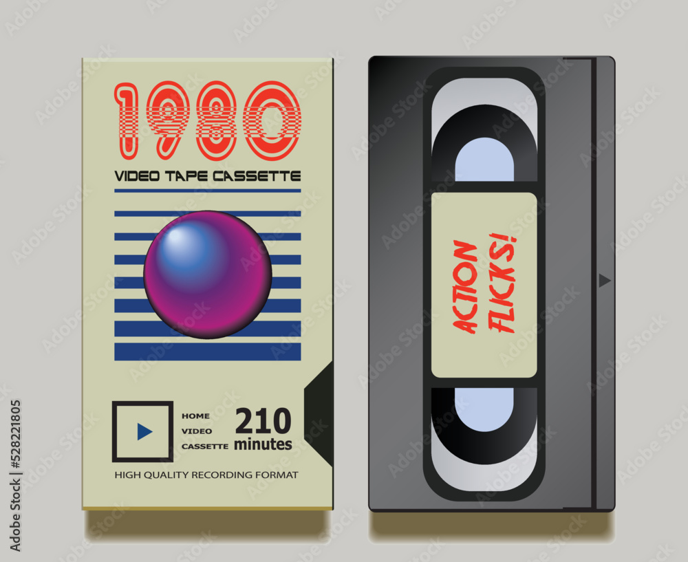 Vintage 1980's vhs cassette and cover, realistic vector mock-up design ...