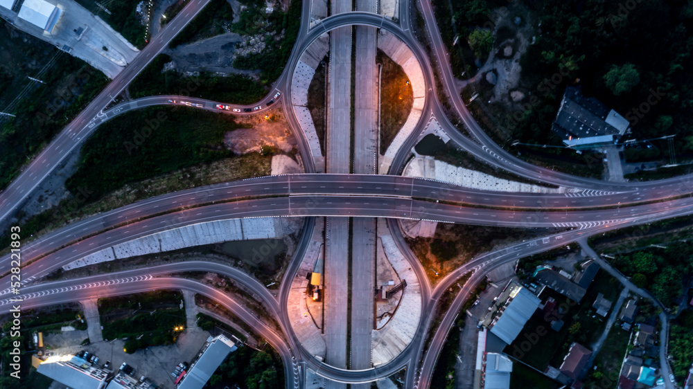 Aerial drone photo of ring road, multilevel circular junction road ...