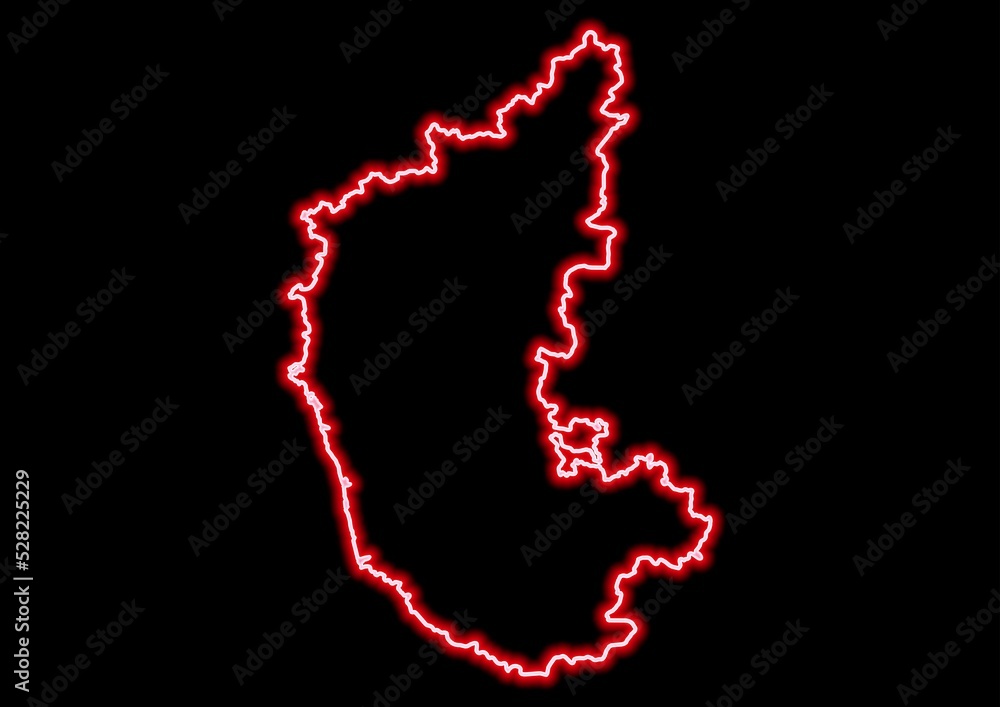 Red glowing neon map of Karnataka India on black background. Stock ...
