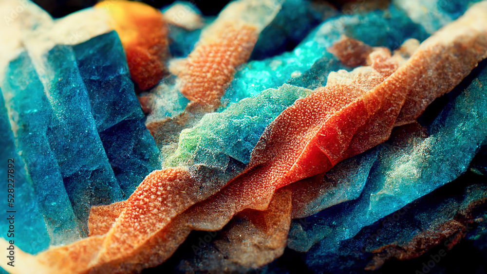 Fragments of colorful plastic under microscope. Hyper realistic texture ...
