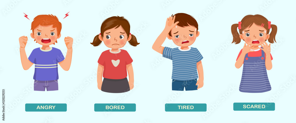 cute kids showing different feeling emotions such as angry, bored ...
