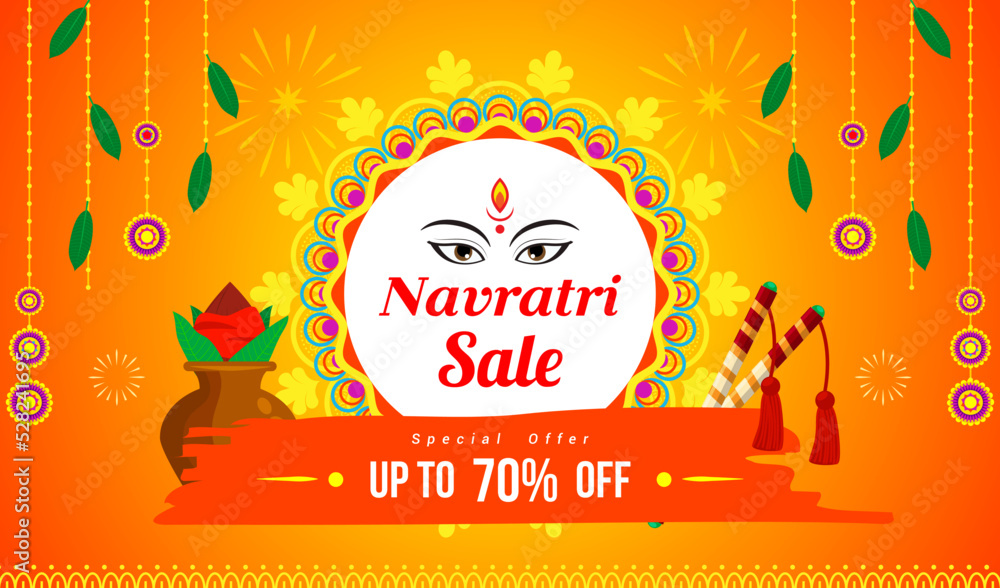 Navratri Sale background template vector illustration. Goddess Mahadevi ...