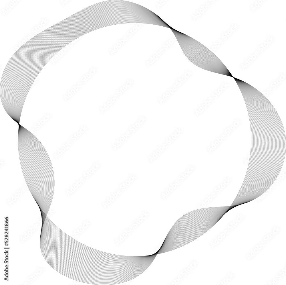Black abstract circle, wavy curved lines, sound wave texture. Isolated ...