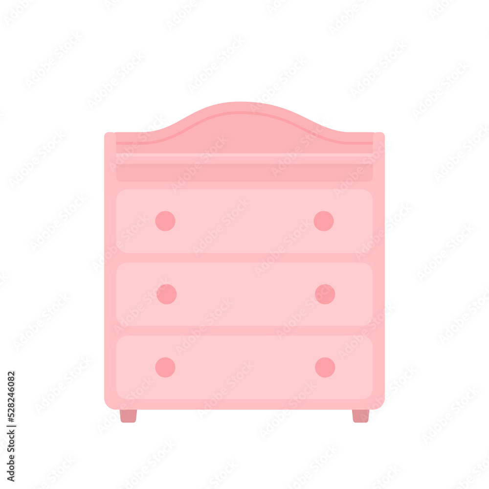 Baby changing table for nursery. Isolated on white background. Home ...