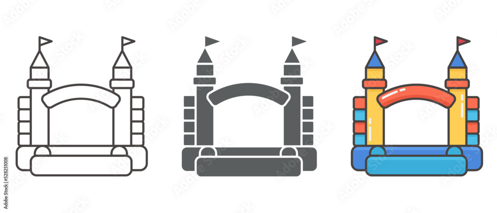 Bouncy inflatable castle set. Tower and equipment for child playground ...