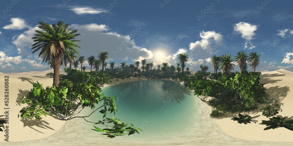 Oasis at sunset in a sandy desert, Environment map, HDRI, equidistant ...