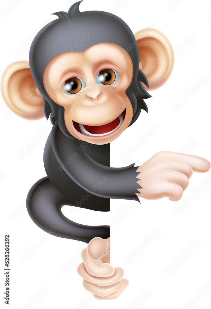 Cartoon Chimp Monkey Pointing Stock Illustration | Adobe Stock